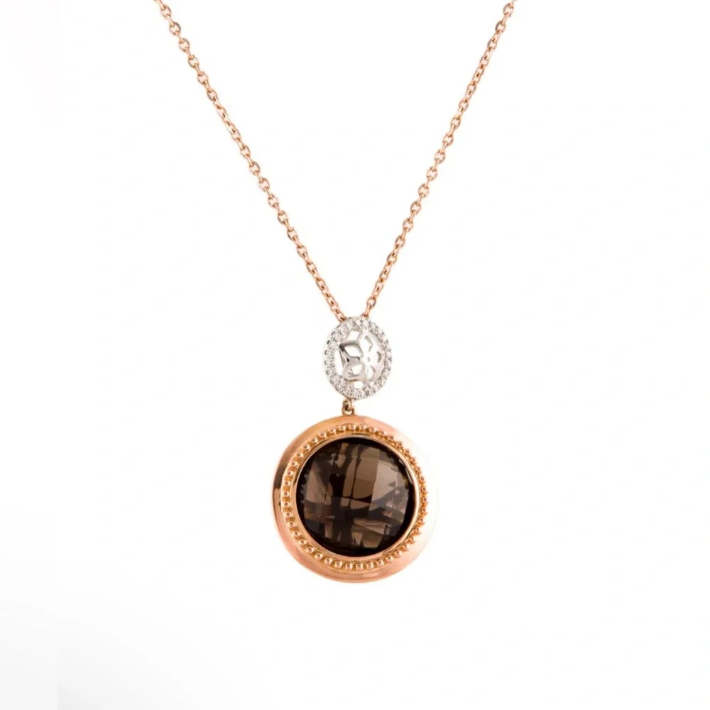 Jewelry | 18k14k Rose Gold Smoky Quartz Natural Diamond Pendant ...